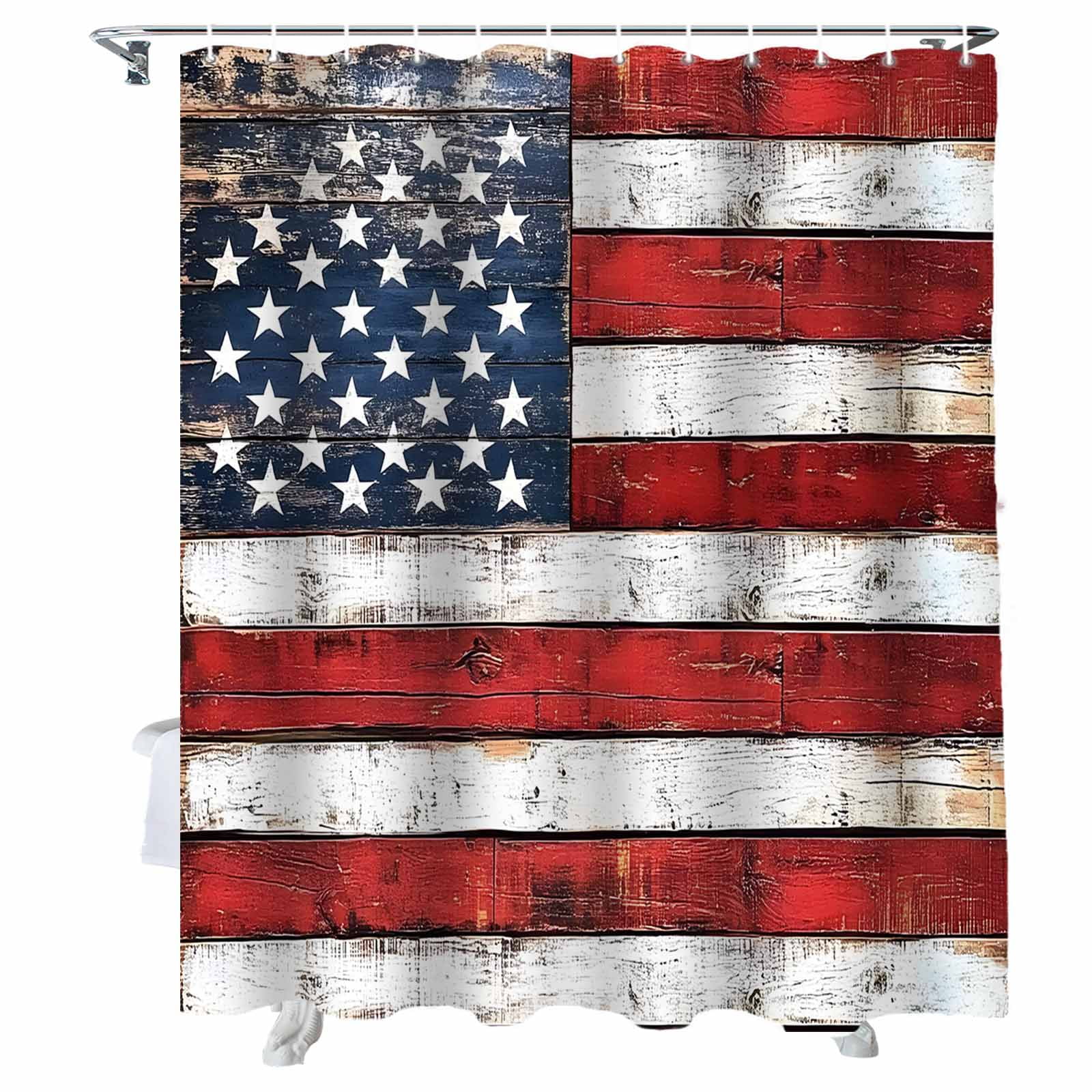 4th of July Shower Curtain, Patriotic Farmhouse American Flag Shower ...