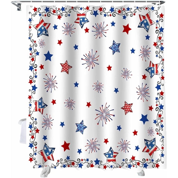 4th of July Shower Curtain, Patriotic Stars Fireworks Shower Curtains ...