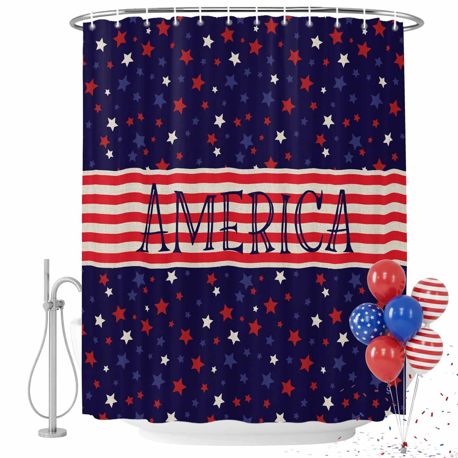 4th of July Shower Curtain Patriotic Stars Stripes Bathroom Curtains ...