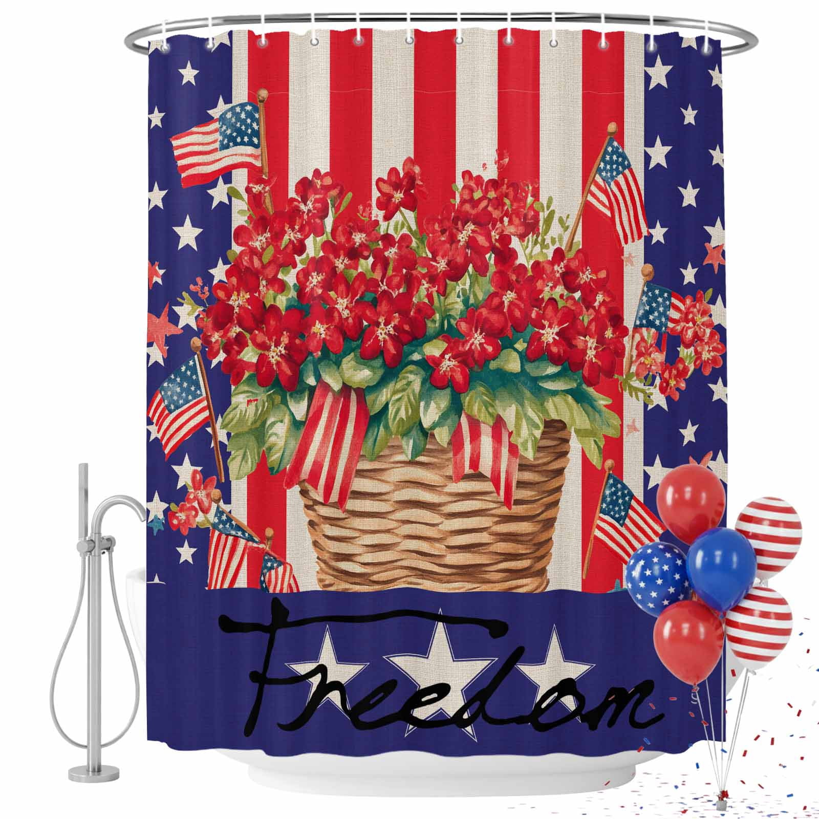 4th of July Shower Curtain Patriotic Stars Stripes Bathroom Curtains ...