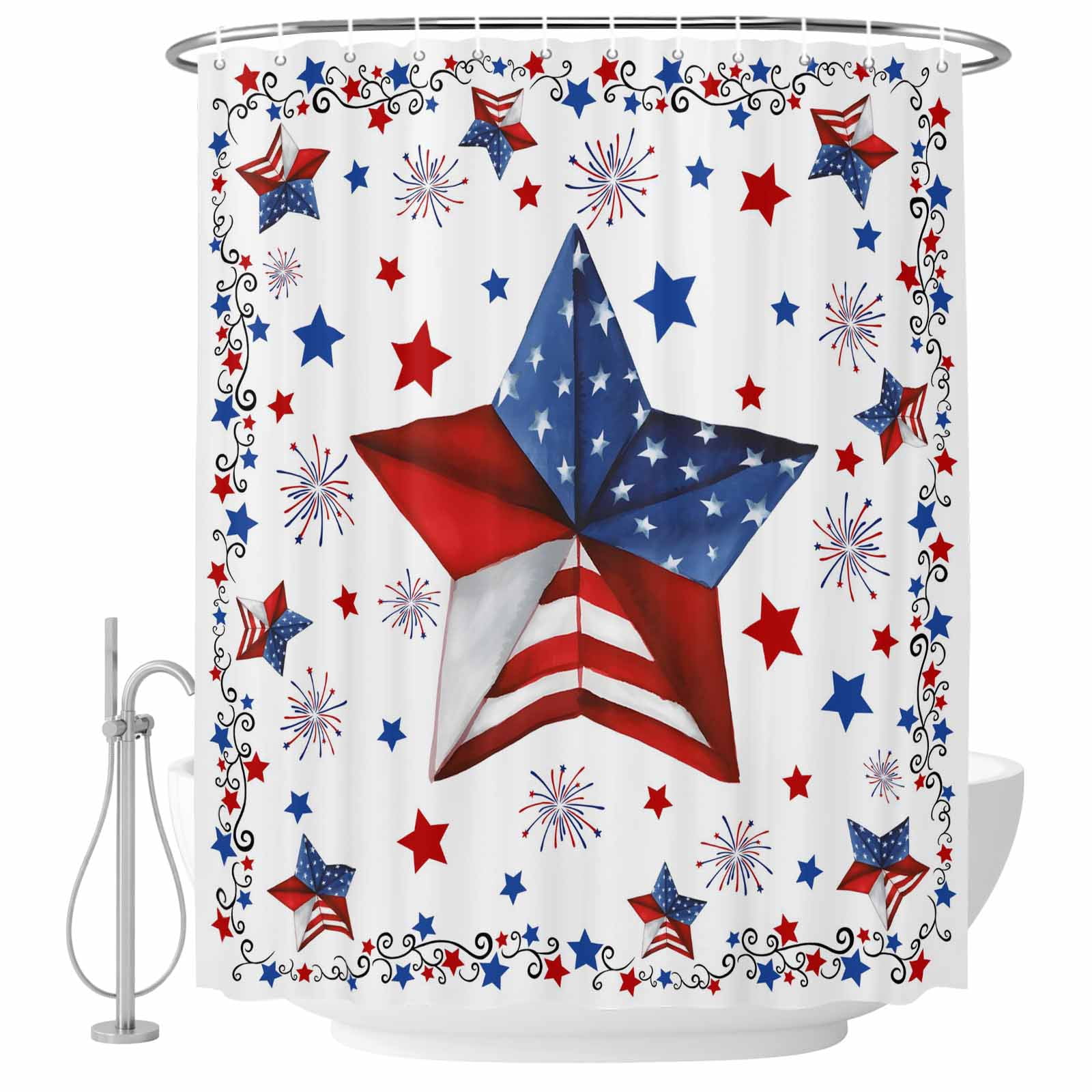 4th of July Shower Curtain Set - 48" x 72" Washable Bathtub Curtain ...