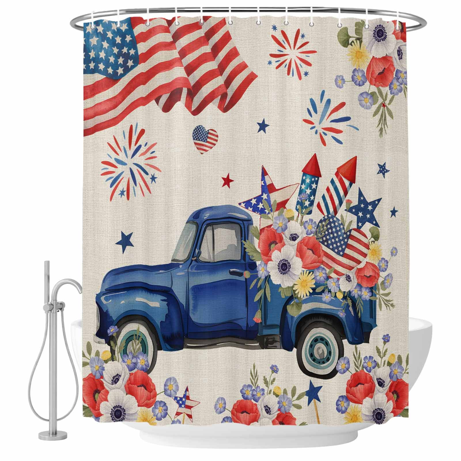 4th of July Shower Curtain Set - Extra Long 72" x 96" Washable Bathtub ...