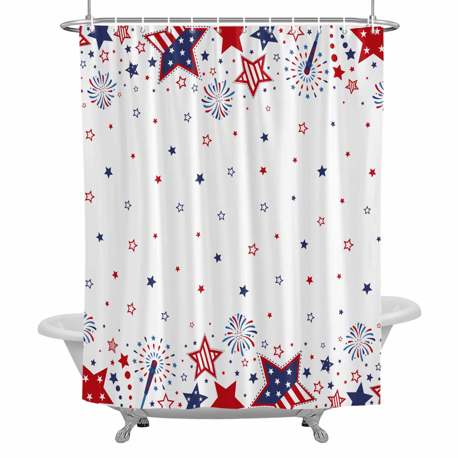 4th of July Shower Curtain Set with Hooks, Patriotic Red Blue Stars ...