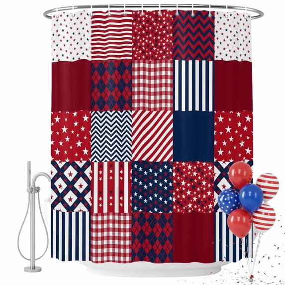 4th of July Shower Curtain Set with Hooks, Red and White Blue Star ...