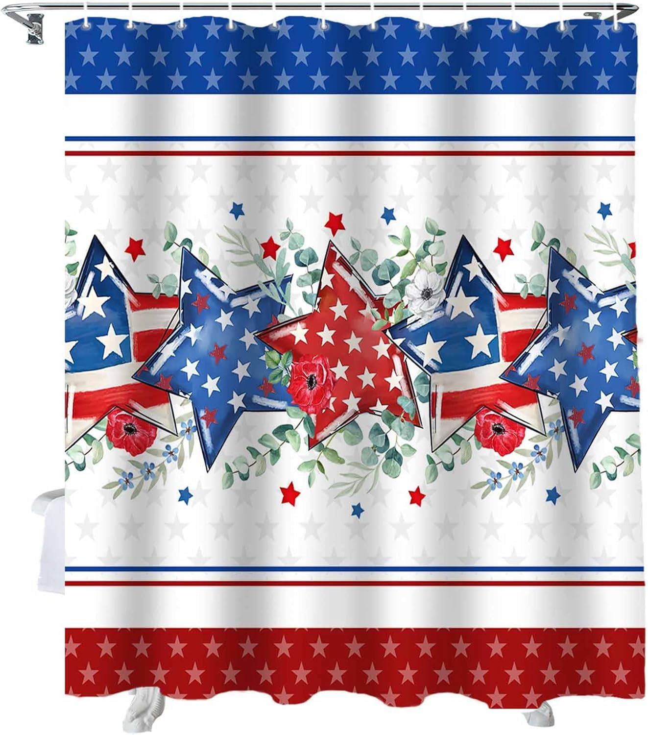 4th of July Shower Curtain Star American Flag Patriotic Bathroom ...