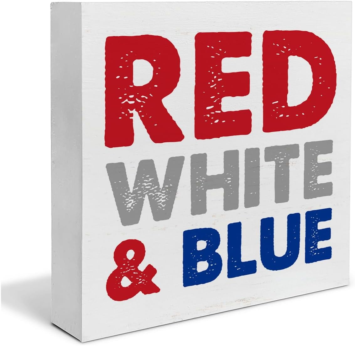 4th of July Sign Patriotic Wooden Box Sign Red White and Blue Square ...