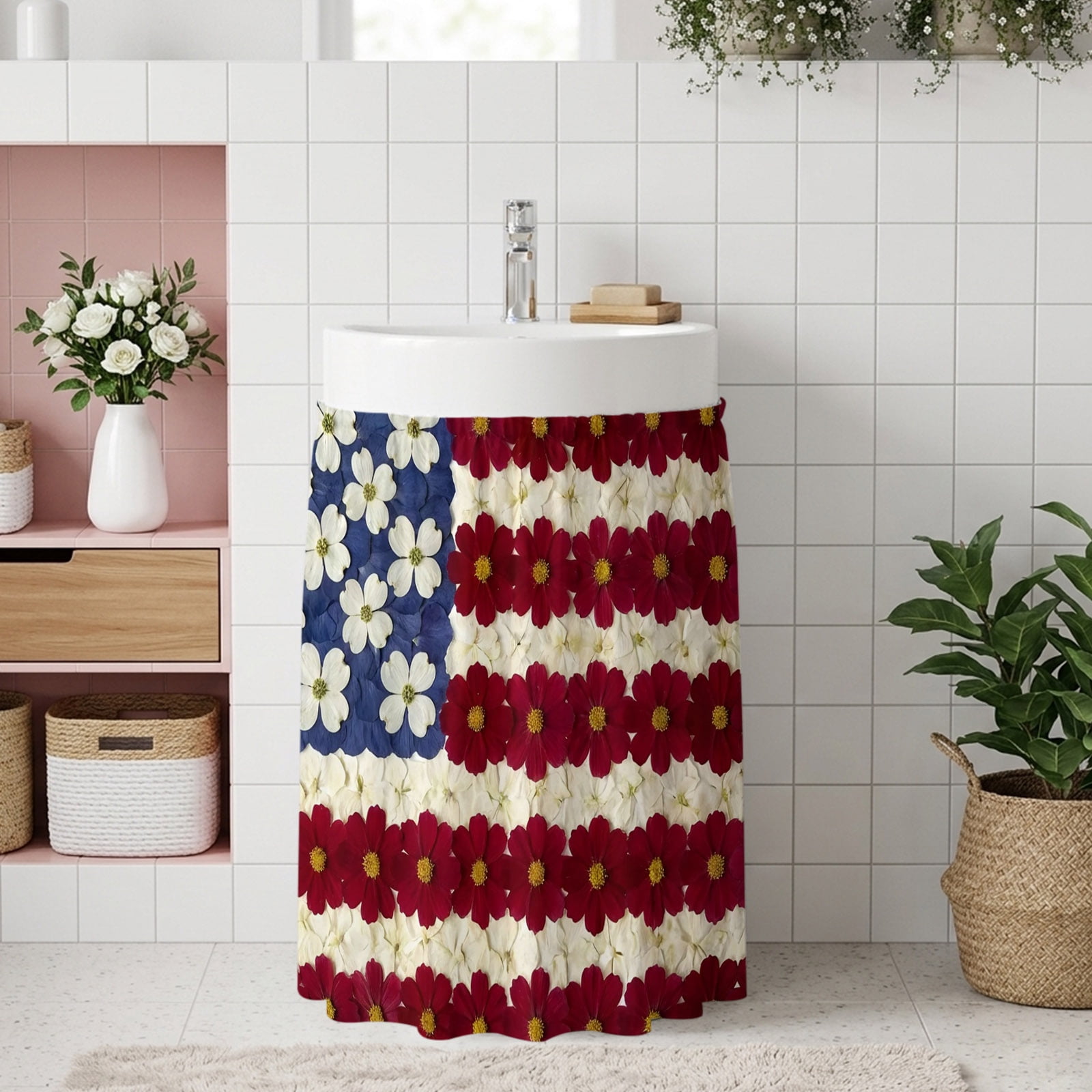 4th of July Small Cabinet Curtain 11''x13'', Red Blue Floral ...