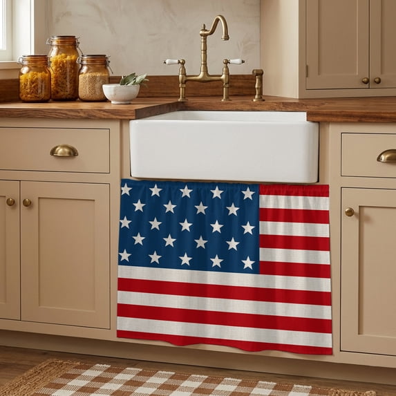 4th of July Small Cabinet Curtains 11"W x 13"L, Red Stripes ...