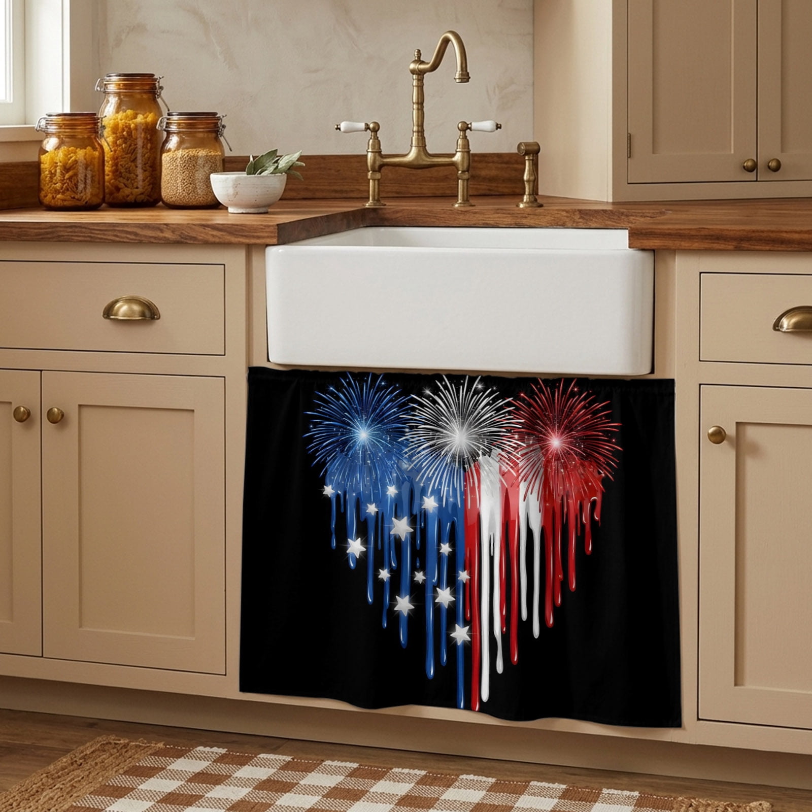 4th of July Small Cabinet Curtains 11"W x 13"L, Independence Day Red ...