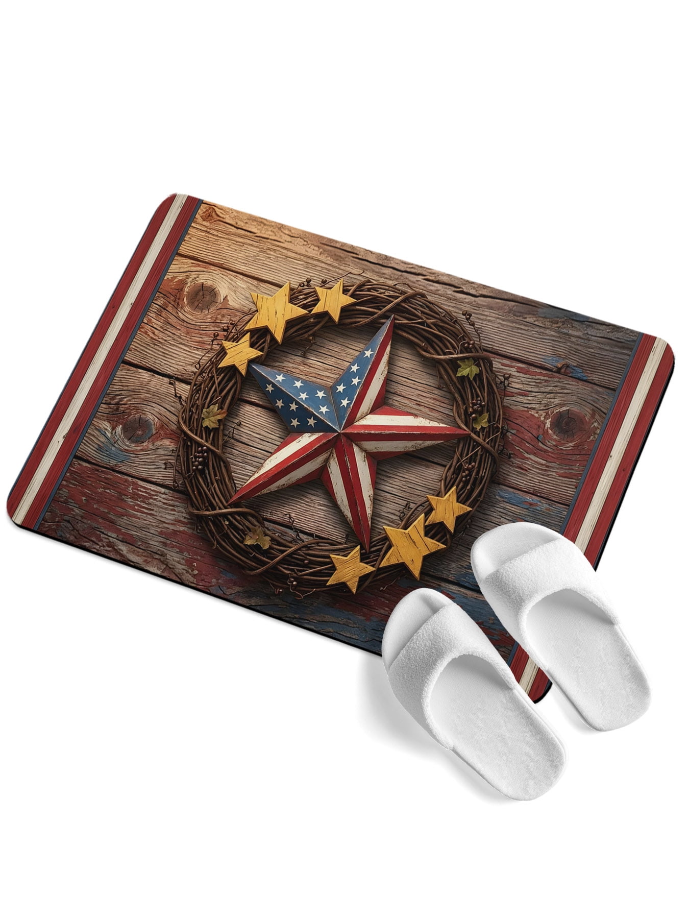 4th of July Soft Diatomaceous Earth Mat, Patriotic Usa Flag Star Wreath ...