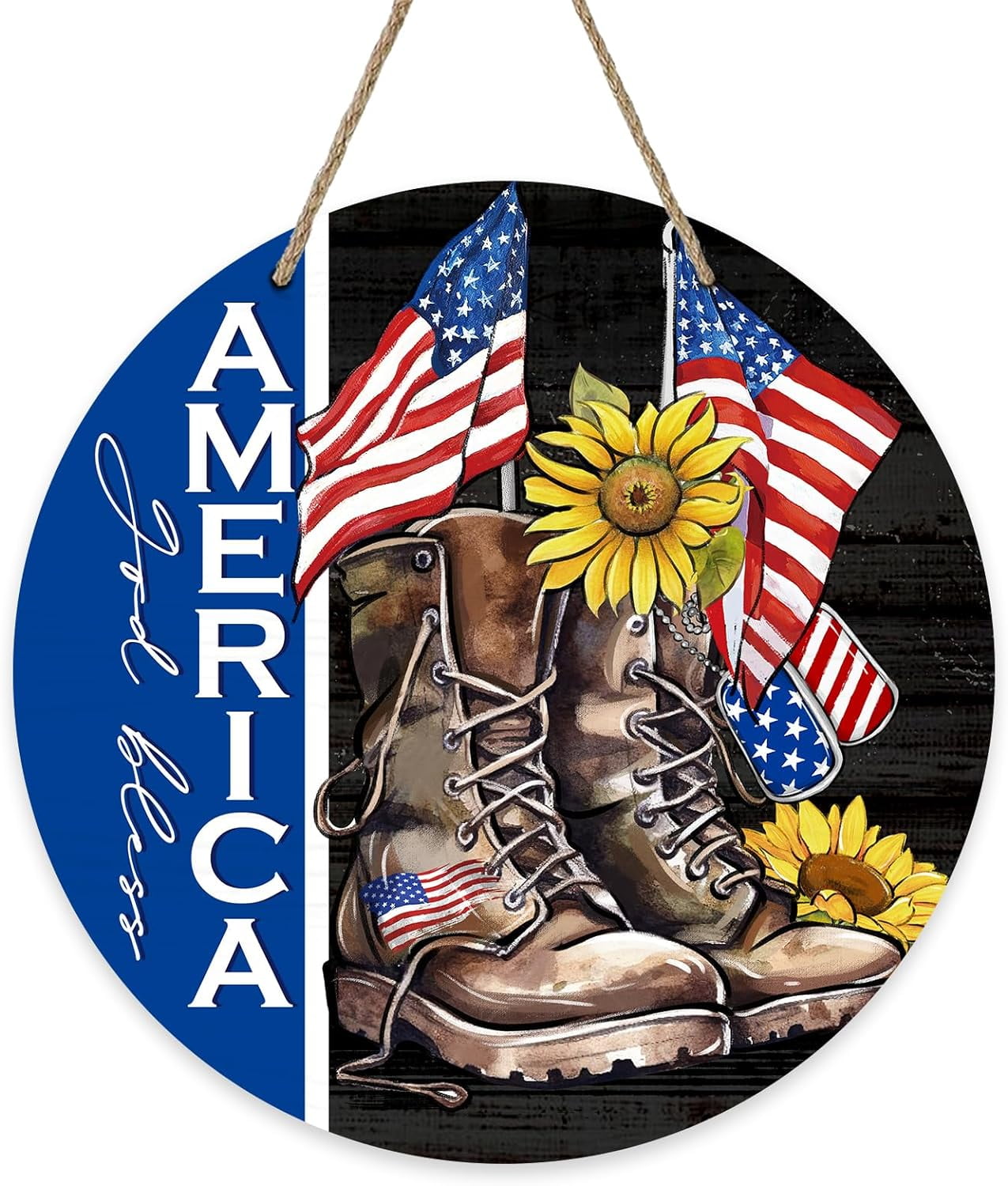 4th of July Soldier Boots Patriotic Memorial Day Front Door Sign, God ...