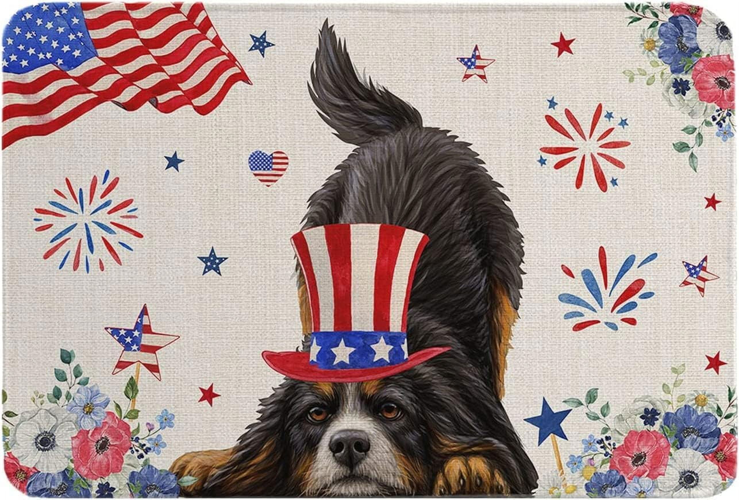 4th of July Spring Floral Dog Doormat Absorbent Floor Mats, USA Flag ...