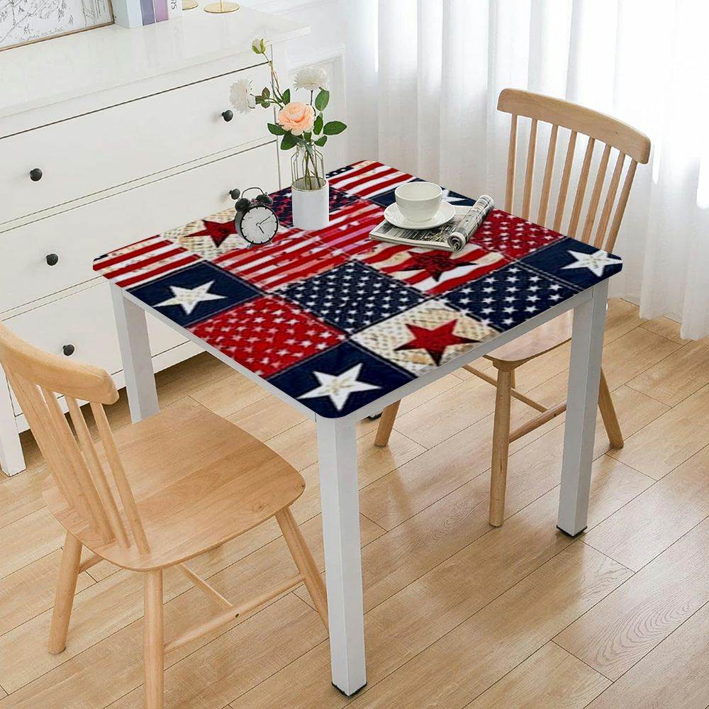 4th July Square Fitted Table Cover, Elastic Edge Home Decor USA Flag ...