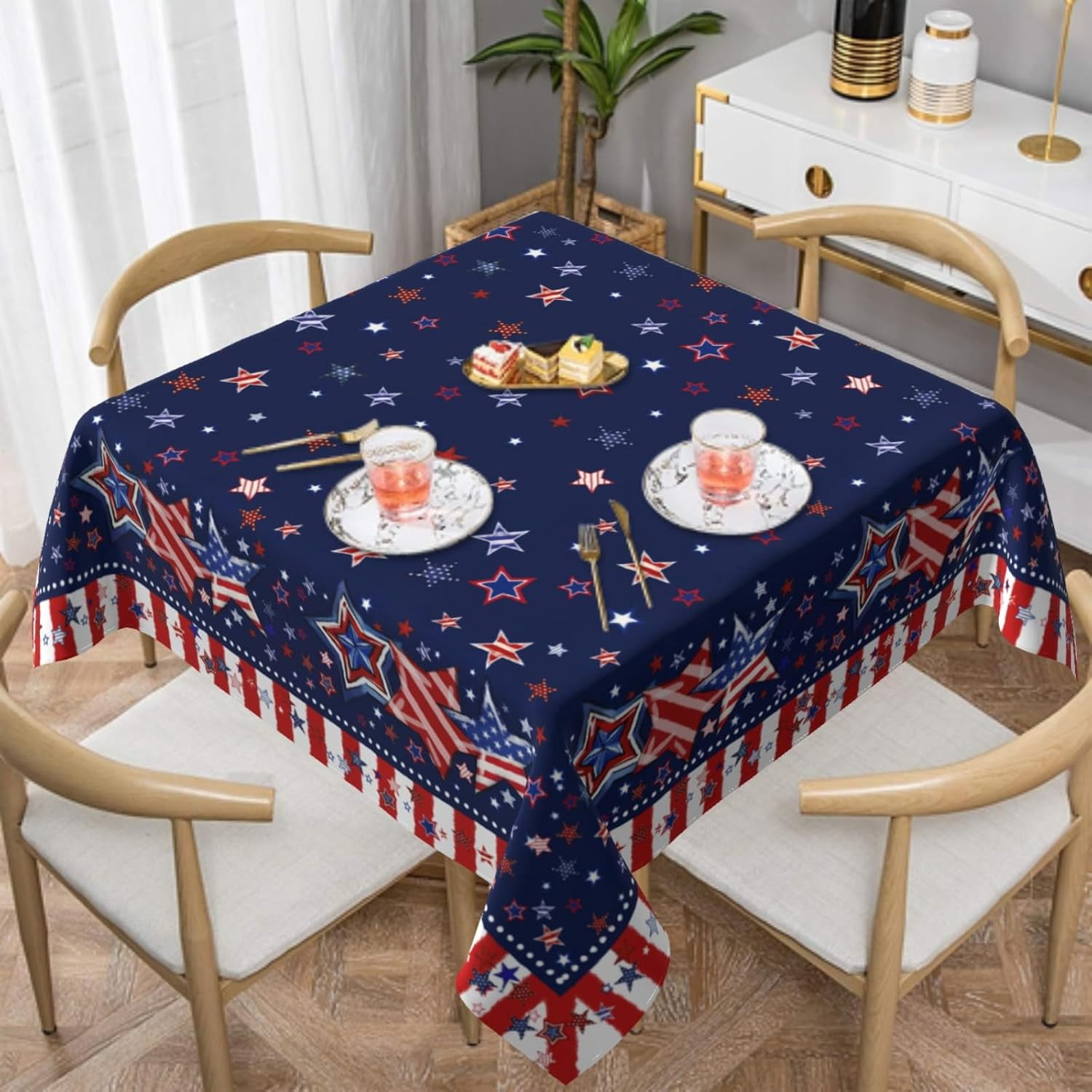 4th of July Square Tablecloth 54×54 Inch Water-Resistant Washable ...