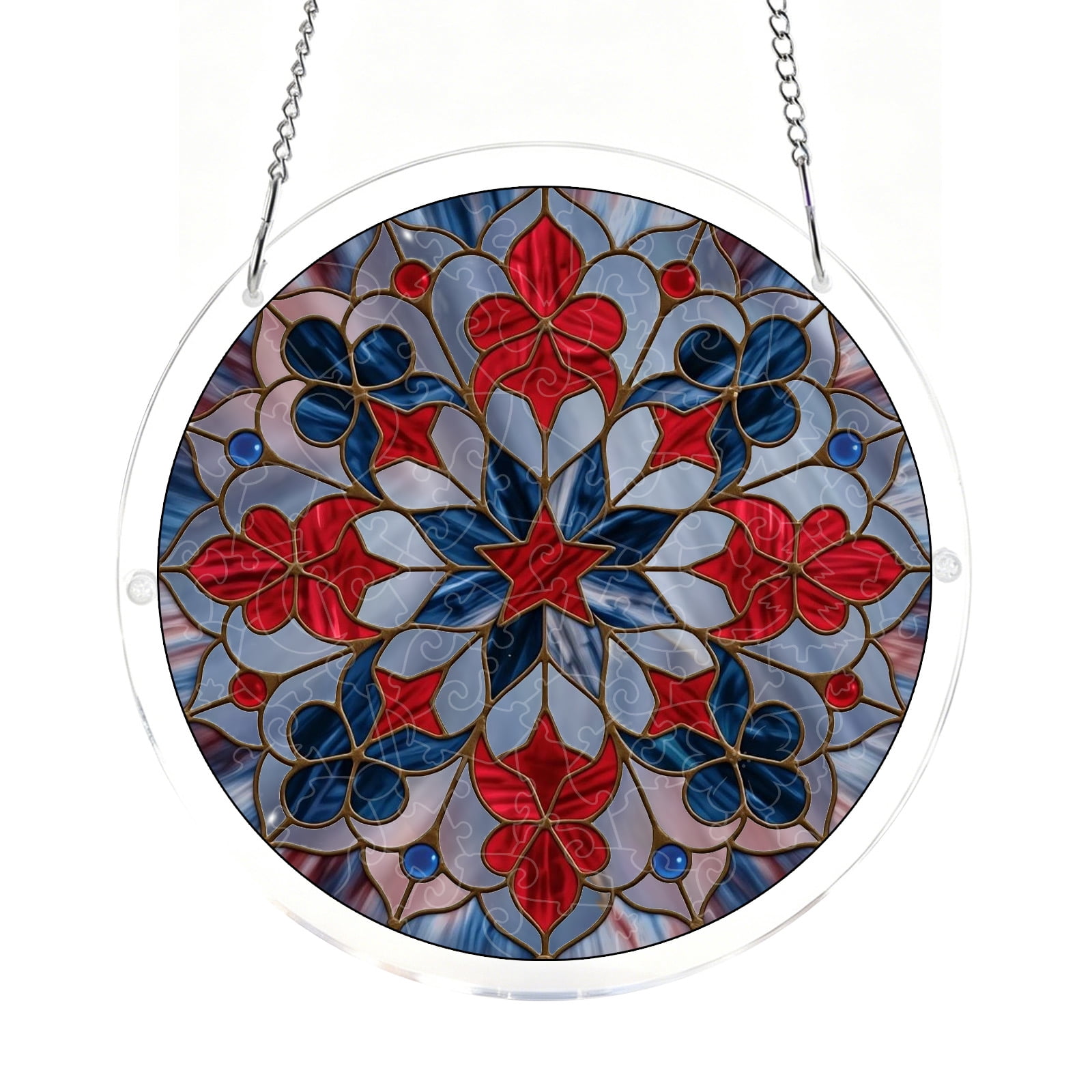 4th of July Stained Glass Style Patriotic Round Window Sun Catcher ...