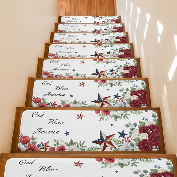 4th of July Stair Treads Non Slip for Steps God Bless America Stars Red ...