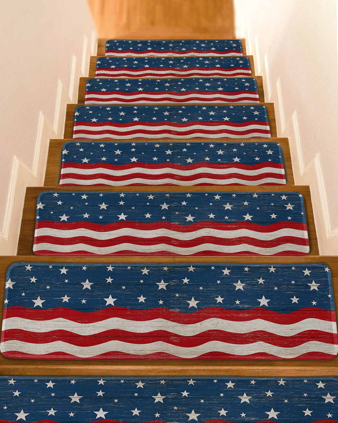 4th of July Stair Treads for Wooden Steps Indoor Runner Rug Carpet ...