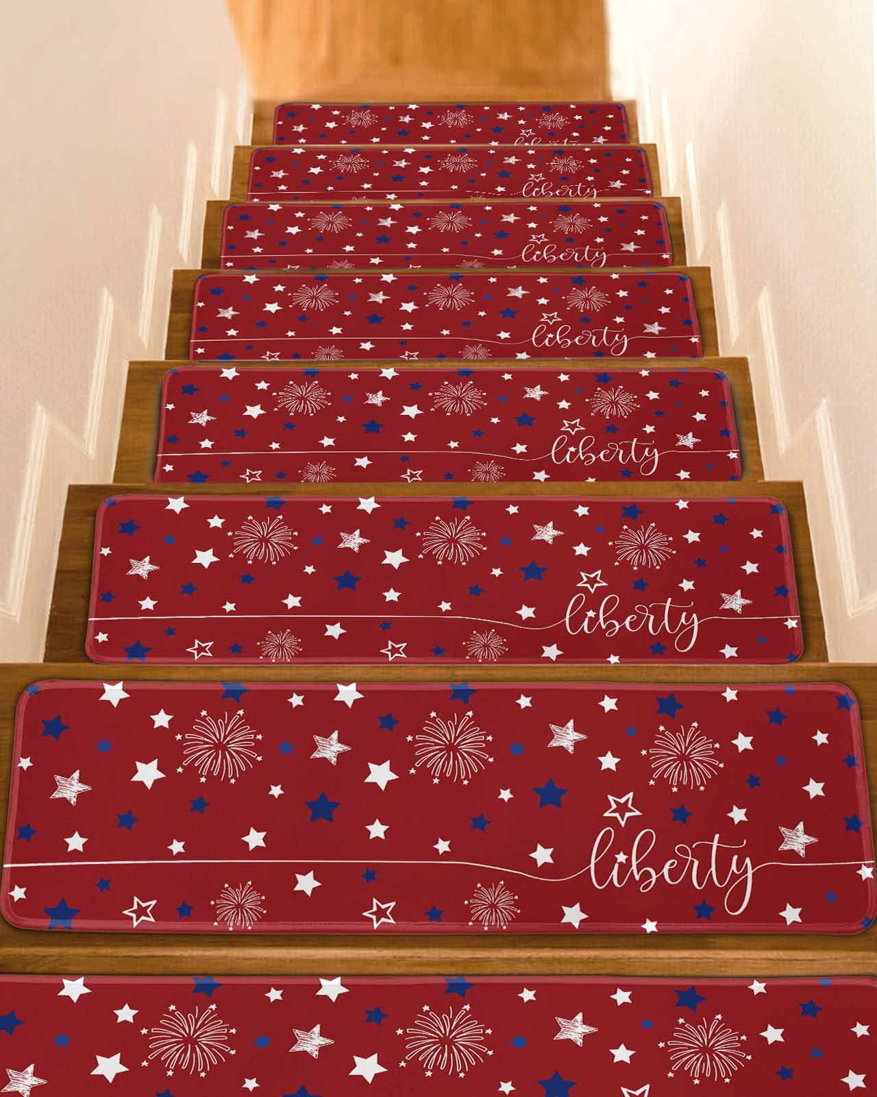 4th of July Stair Treads for Wooden Steps Indoor Runner Rug Carpet ...