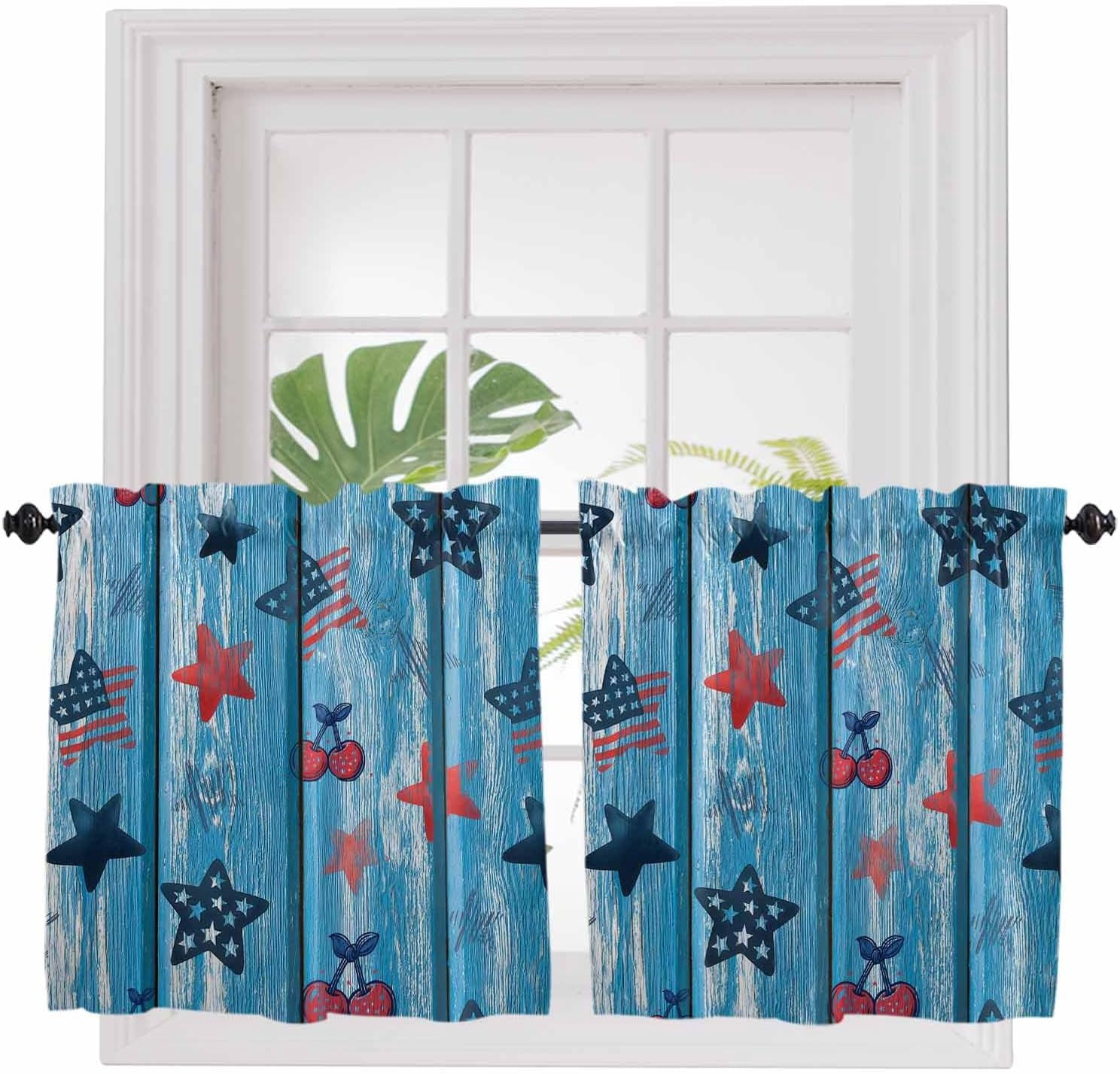 4th of July Star American Curtains 36 Inch Length 2 Panels, Bedroom ...