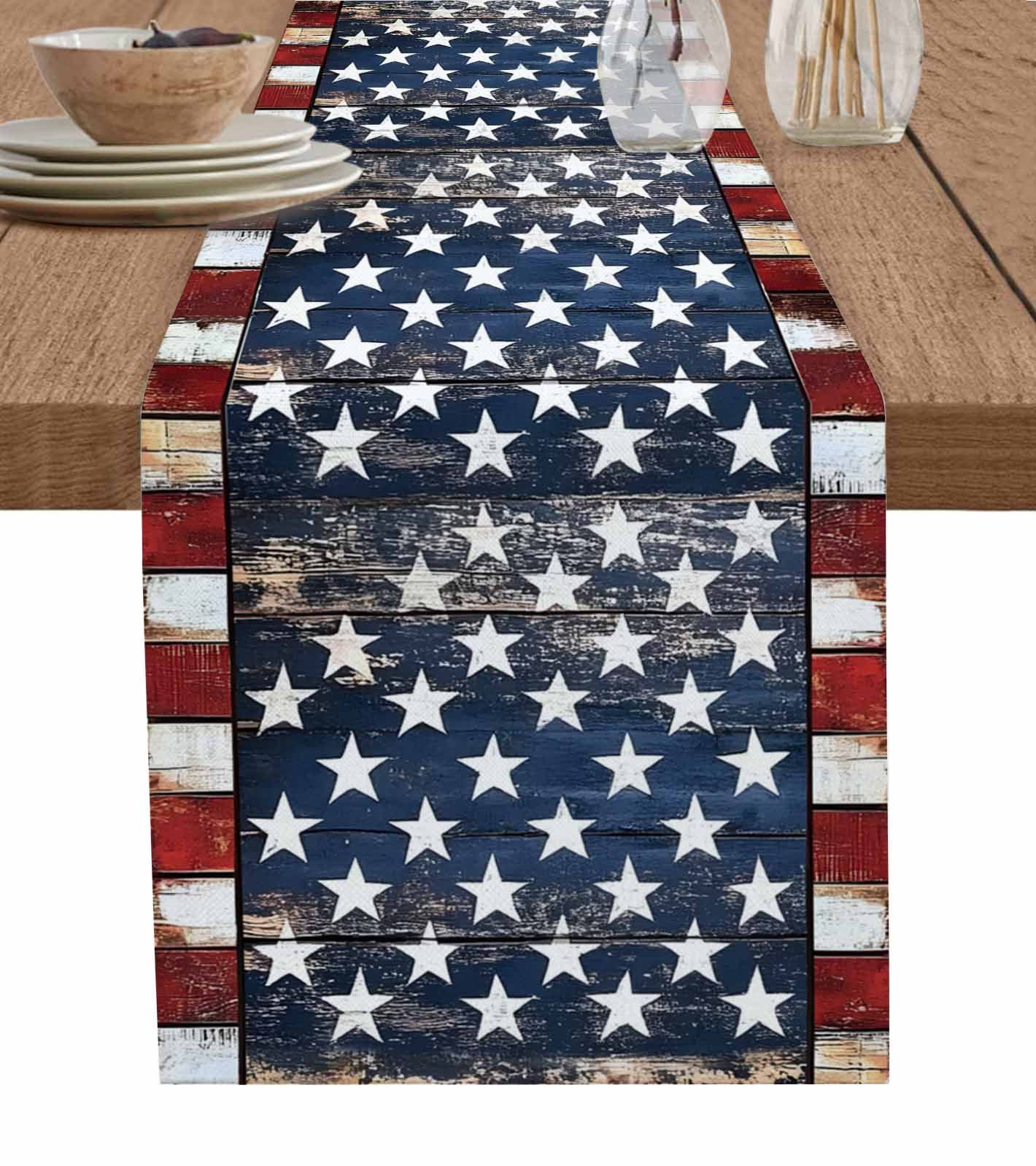 4th of July Star Burlap Cotton Table Runner 13x36 Inches Short, Retro ...