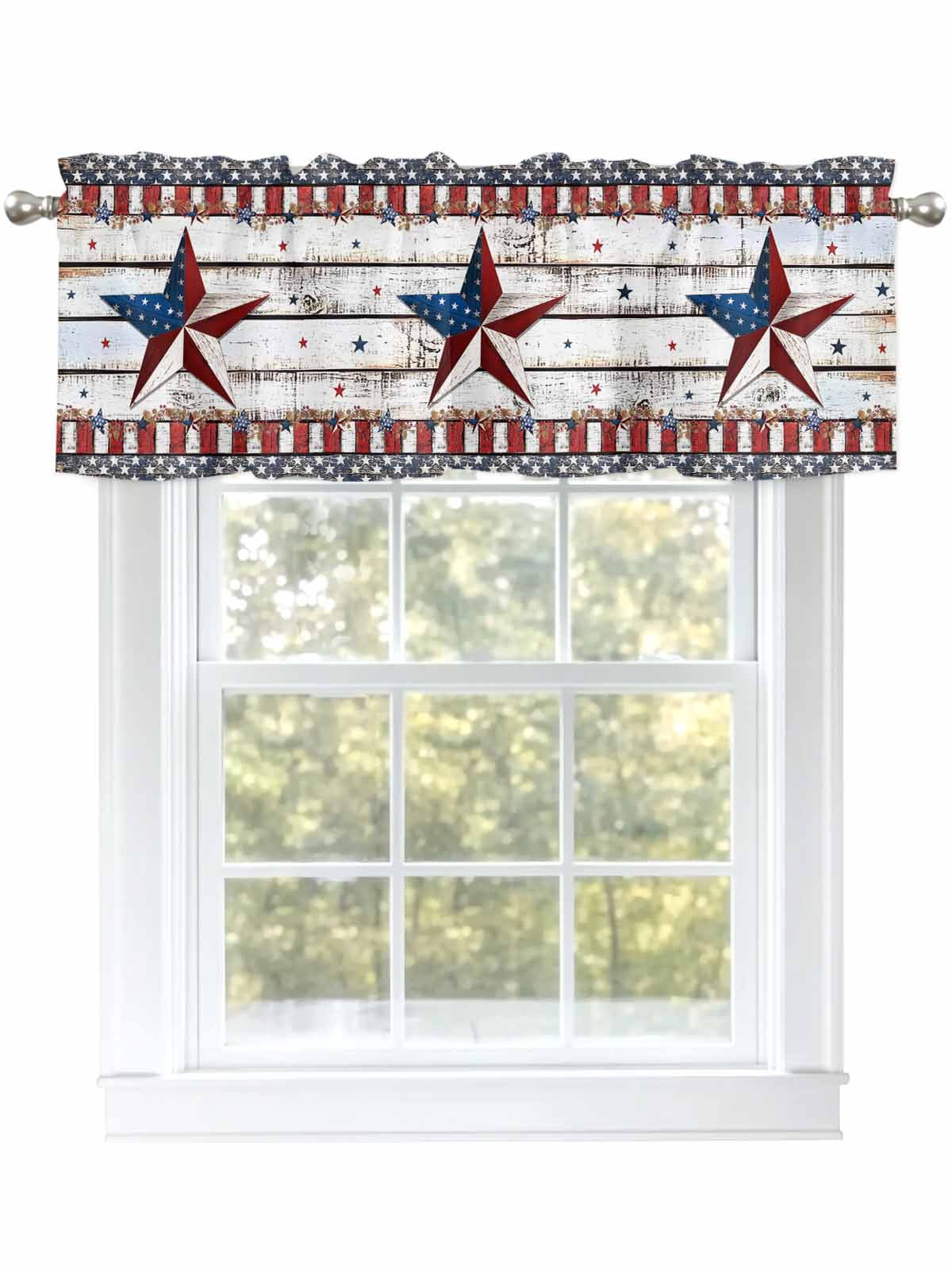 4th of July Star Curtain Valances for Windows, Independence Day ...