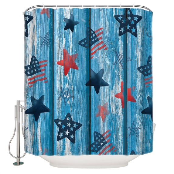 4th of July Star Cute Bathroom Shower Curtains with 12 Hooks Polyester ...