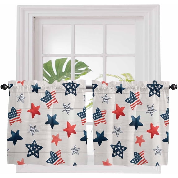 4th of July Star Cute Curtains 24 Inch Length 2 Panels, Small Window ...
