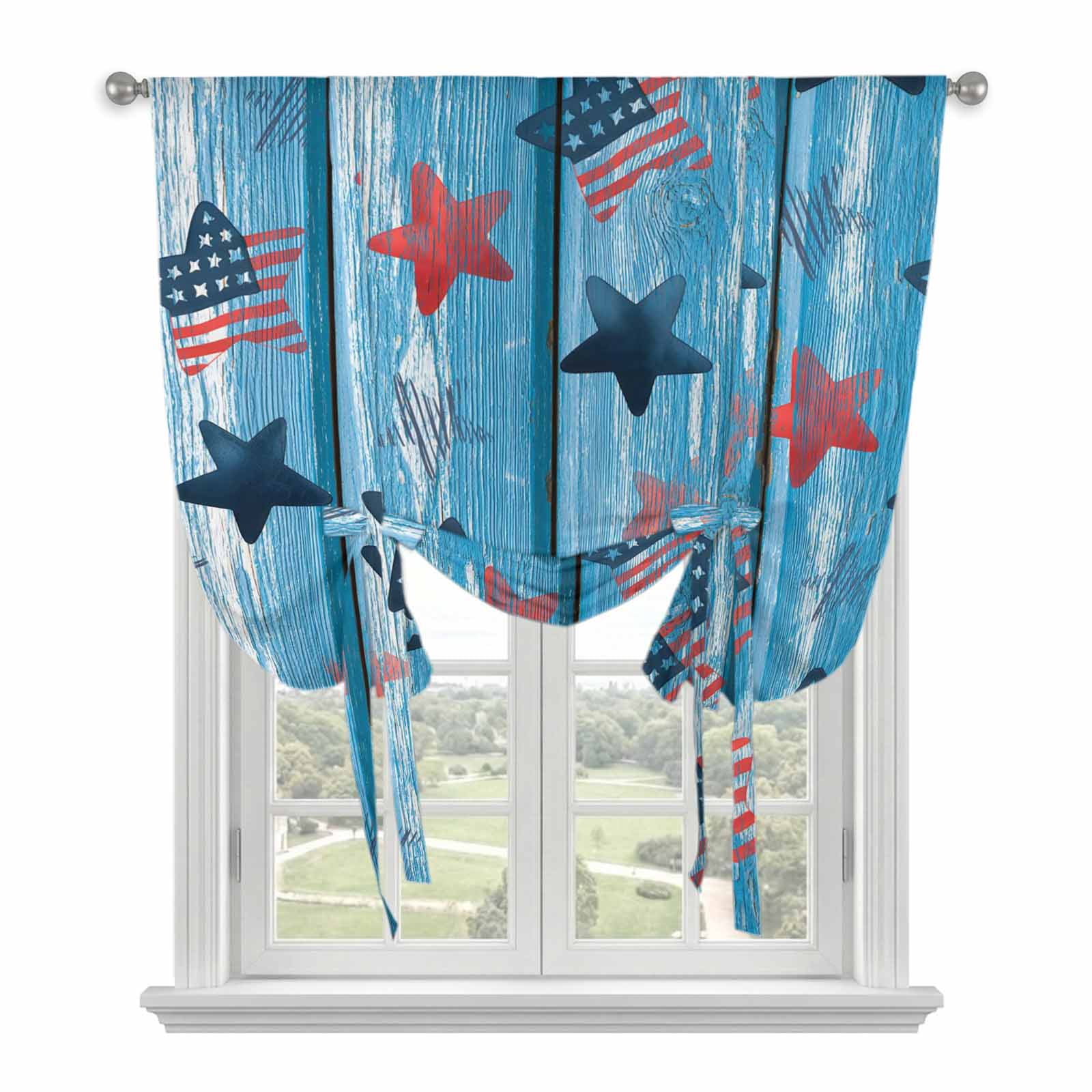 4th of July Star Cute Tie Up Curtains for Window, Thermal Insulated ...