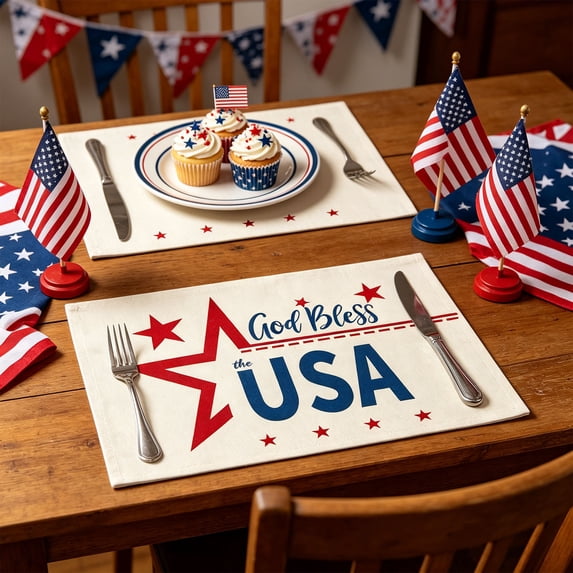 4th of July Star Flag Dining Placemat - Patriotic Washable Kitchen ...