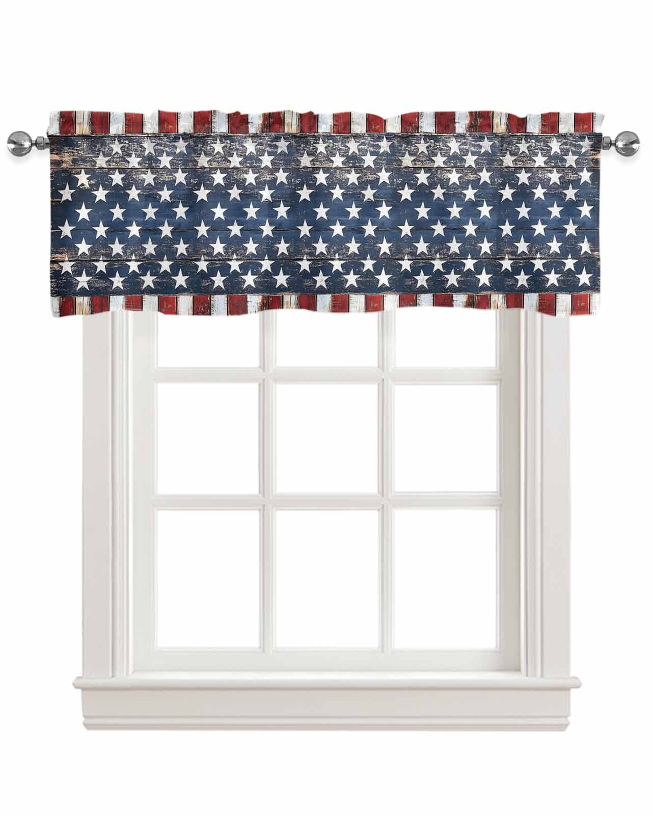 4th of July Star Kitchen Valances for Windows Farmhouse Linen Window ...