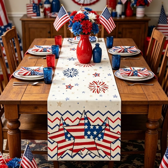 4th of July Star Patriotic Table Runner - Decorative Red White Blue ...