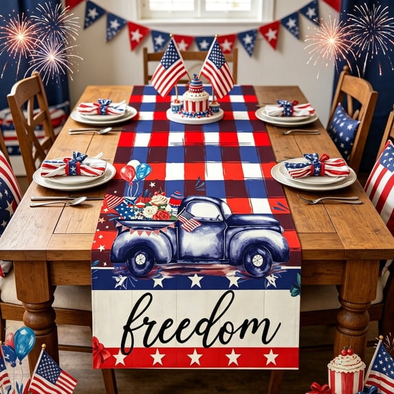 4th of July Star Patriotic Table Runner - Decorative Red White Blue ...