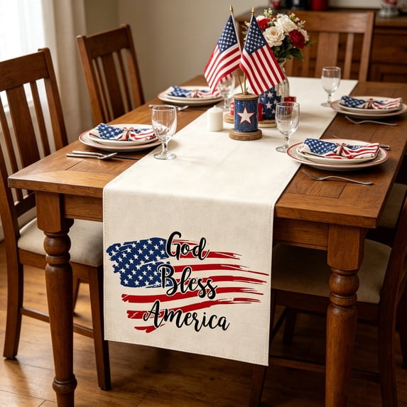 4th of July Star Patriotic Table Runner - Decorative Red White Blue ...