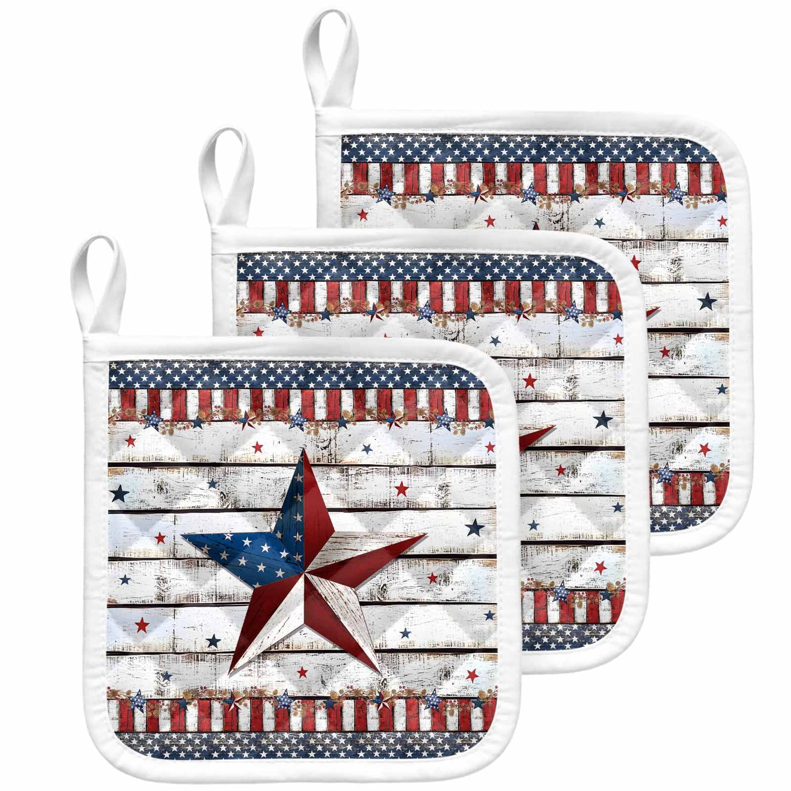 4th of July Star Pot Holders for Kitchen Heatproof Potholder, 3 Pack ...