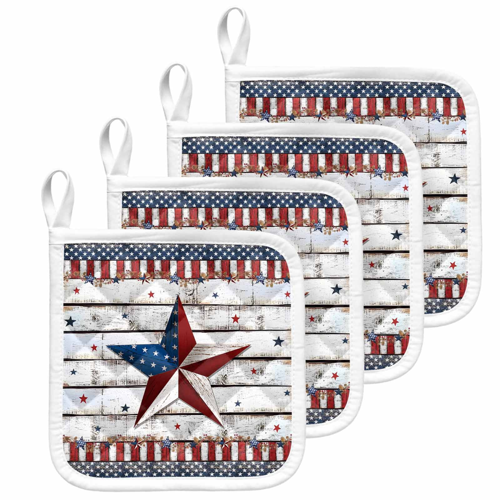4th of July Star Pot Holders for Kitchen Heatproof Potholder, 4 Pack ...