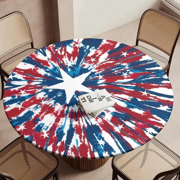 4th of July Star Round Fitted Tablecloth with Elastic Edge 60 Inch ...