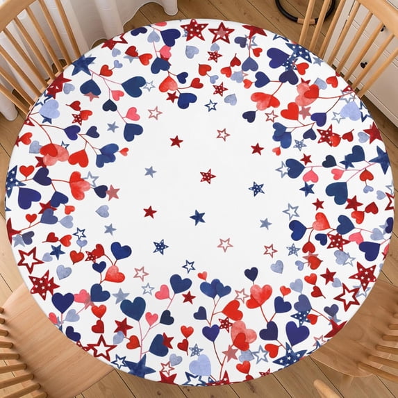 4th of July Star Round Fitted Tablecloth with Elastic Edge Patriotic ...