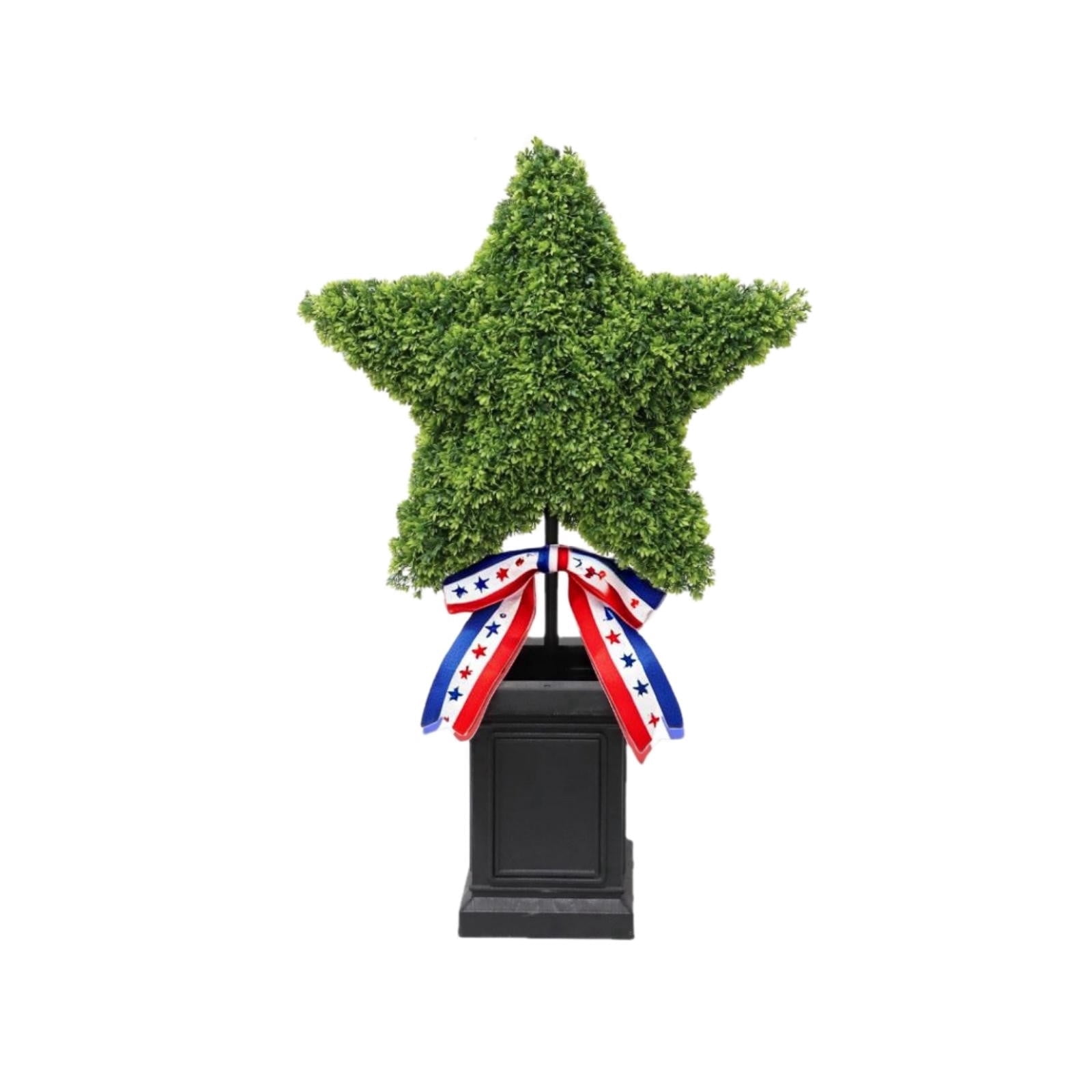 4th of July Star Shaped Artificial Topiary, UV Resistant Boxwood Potted ...