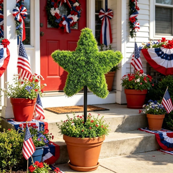 4th of July Star Shaped Garden Ground Stake - Patriotic Potted Yard ...