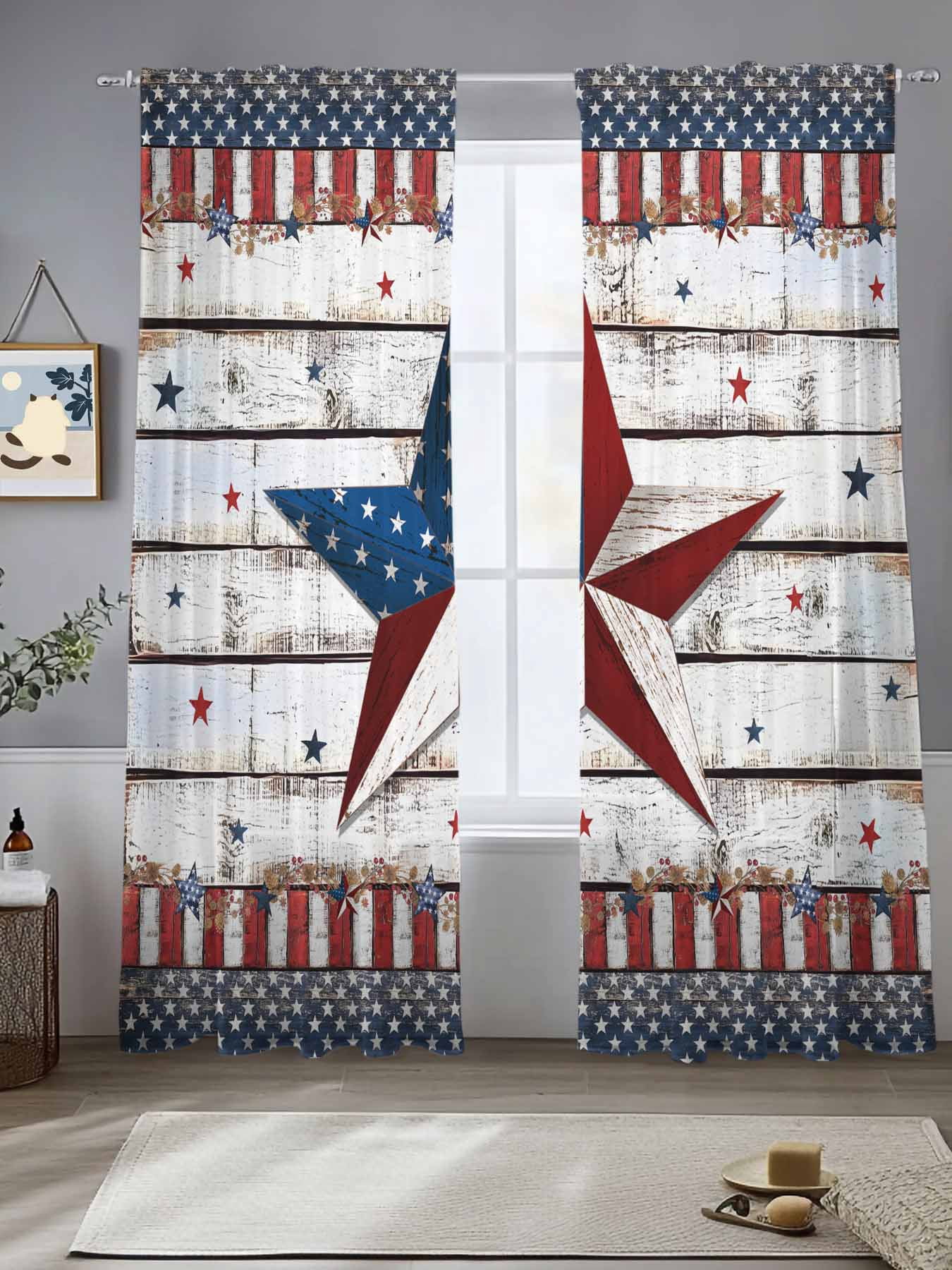 4th of July Star Sheer Curtains for Living Room Bedroom Independence ...