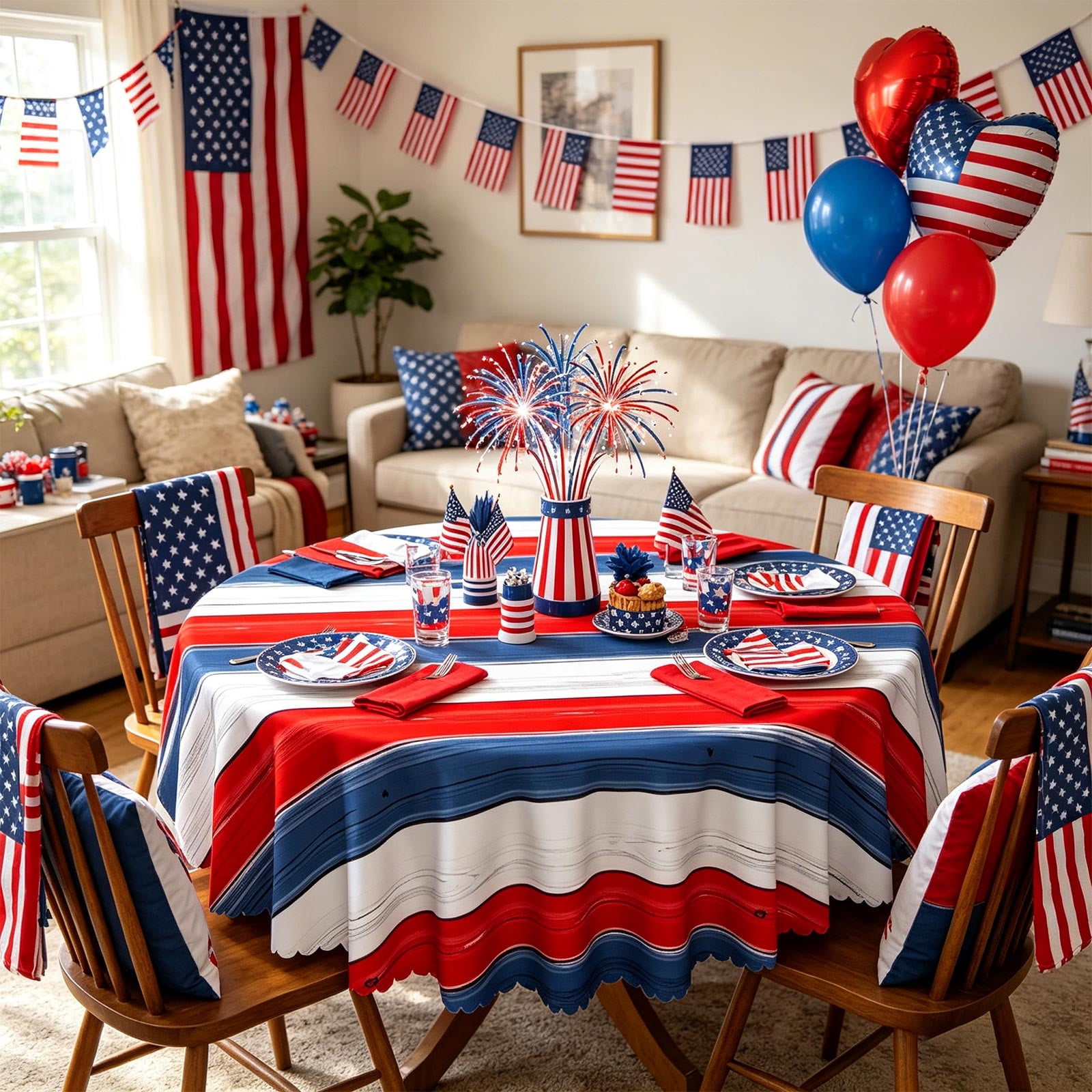 4th of July Star Stripe Flag Printed Tablecloth - Independence Day ...