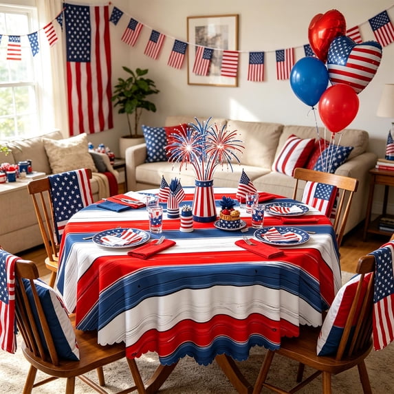 4th of July Star Stripe Flag Printed Tablecloth - Independence Day ...