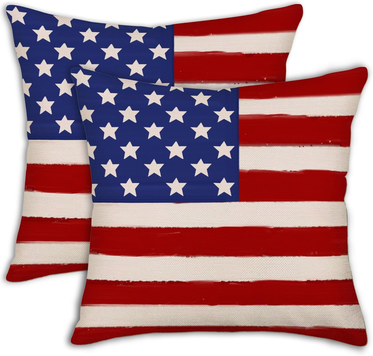 4th of July Star Striped USA Flag Pillow Covers 16x16 Set of 2, Retro ...