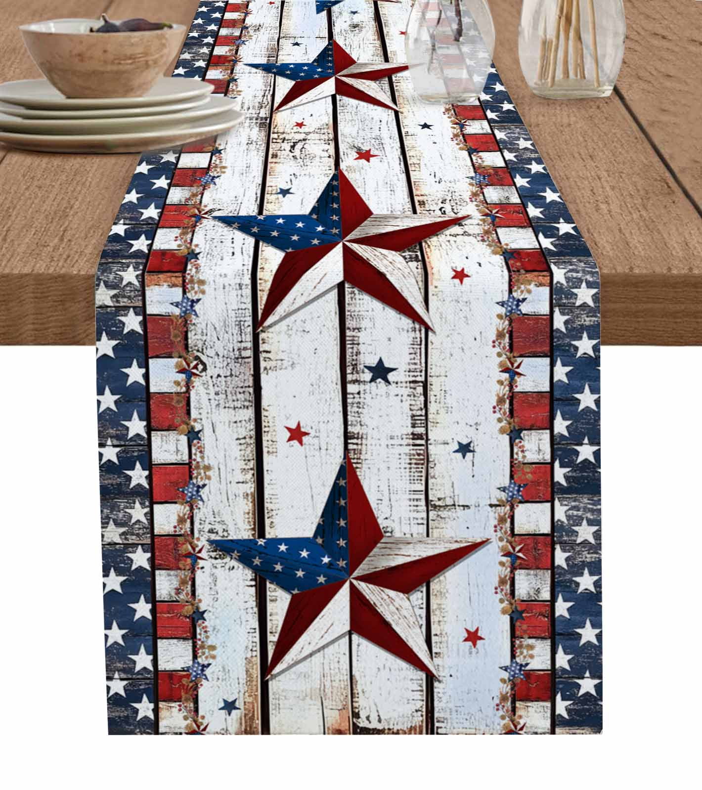 4th of July Star Table Runner 36 Inches, Independence Day American Flag ...