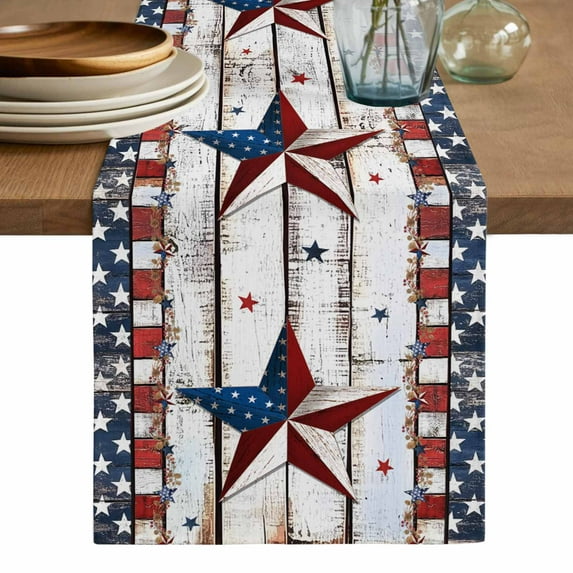 4th of July Star Table Runner, Independence Day American Flag Washable ...
