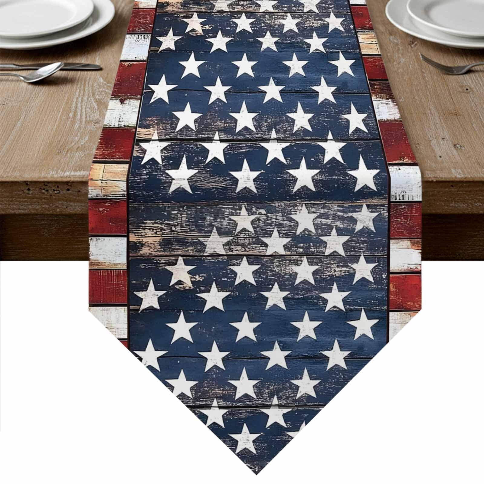 4th of July Star Table Runner Linen Burlap Table Runner 48 Inches Long ...
