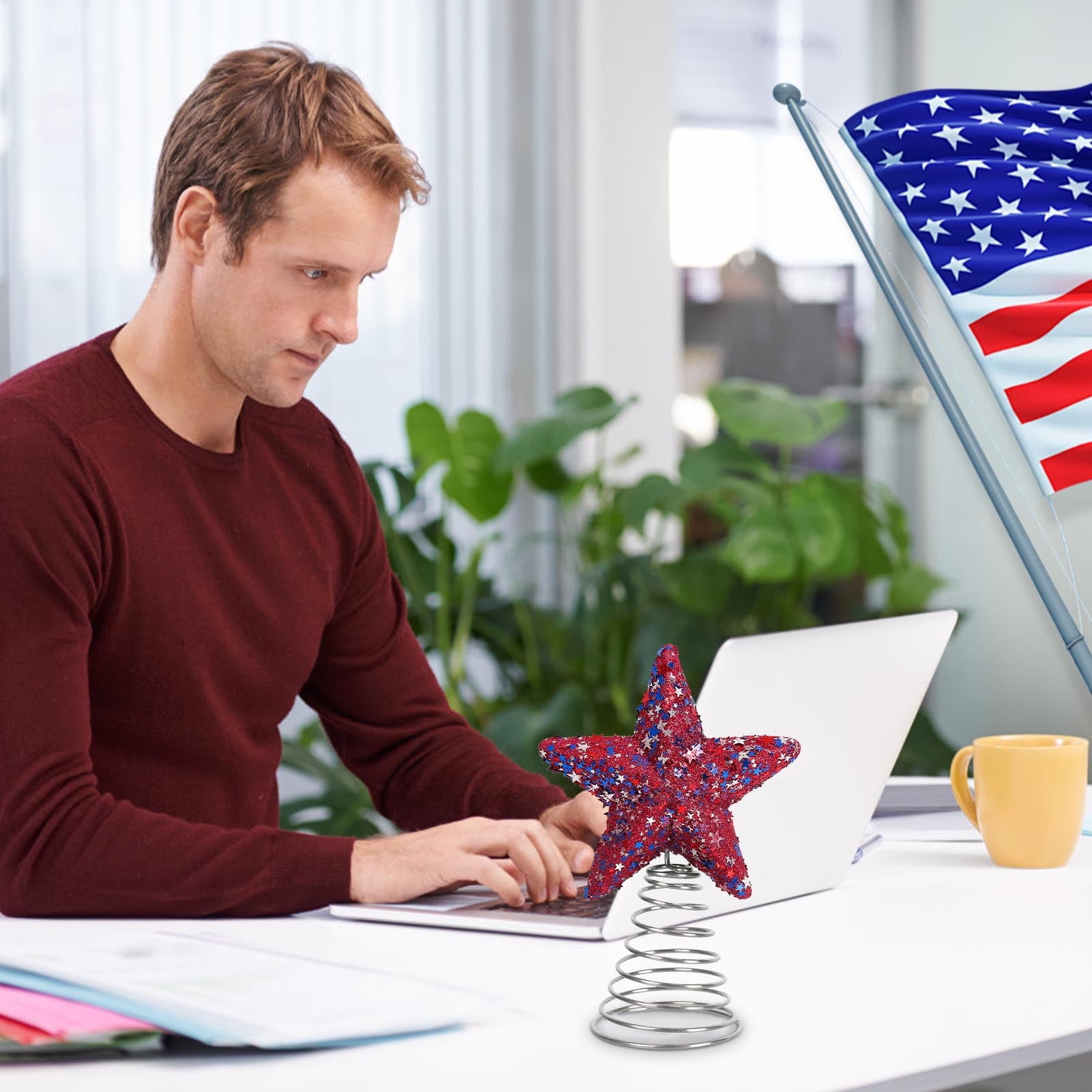 4th of July Star Tree Topper, Independence Day Tree Decoration 3D Star ...