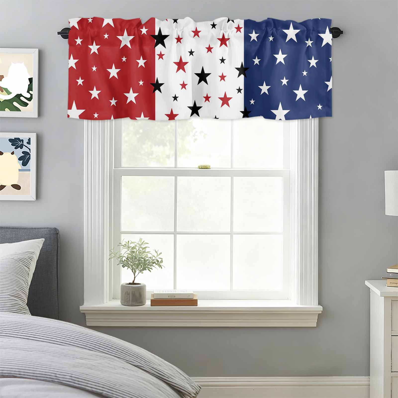 4th of July Stars Blue Red White Thin Valances for Windows,Rod Pocket ...