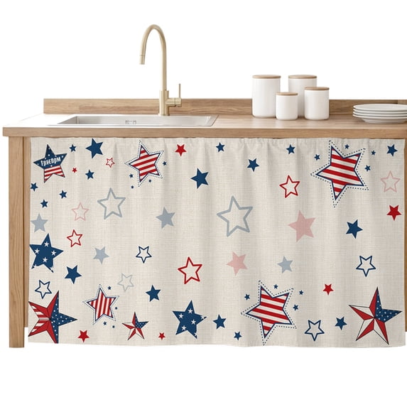 4th of July Stars Cabinet Curtains 28"W x 51"L, Dustproof Sink Skirt ...