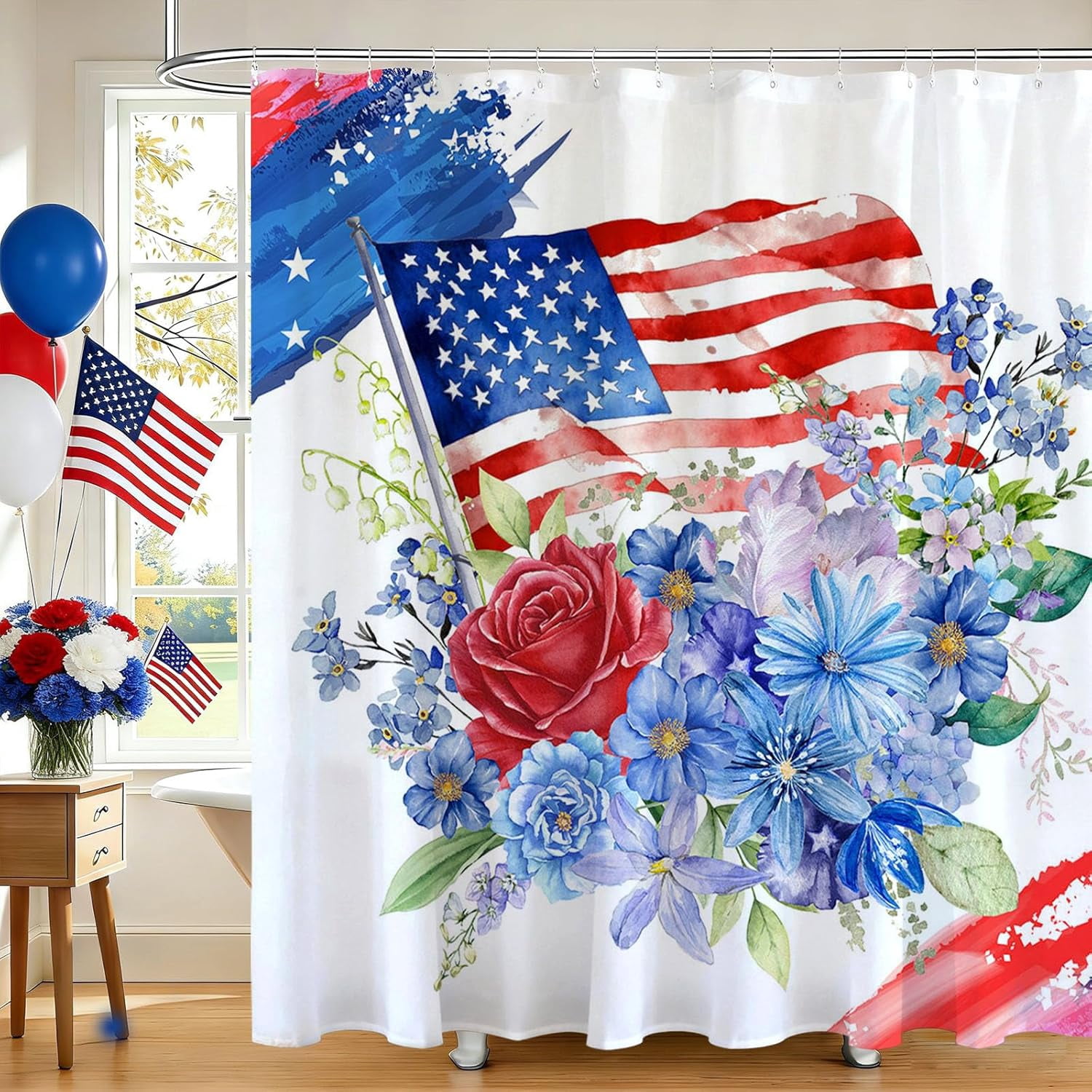 4th of July Stars Shower Curtain Patriotic Independence Day American ...